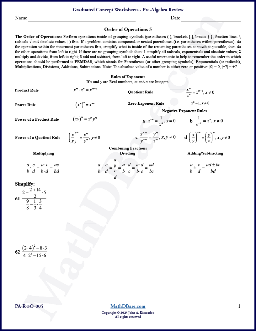 Pre-Algebra Worksheets