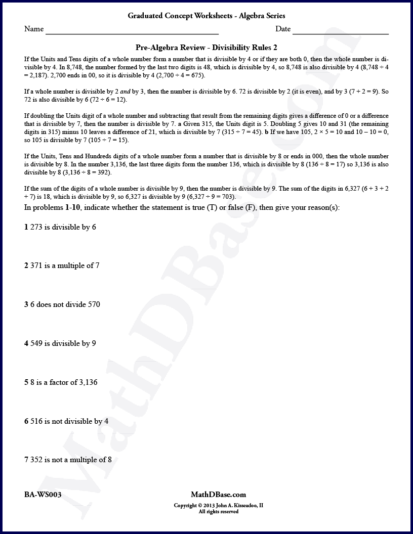 Pre-Algebra Worksheets