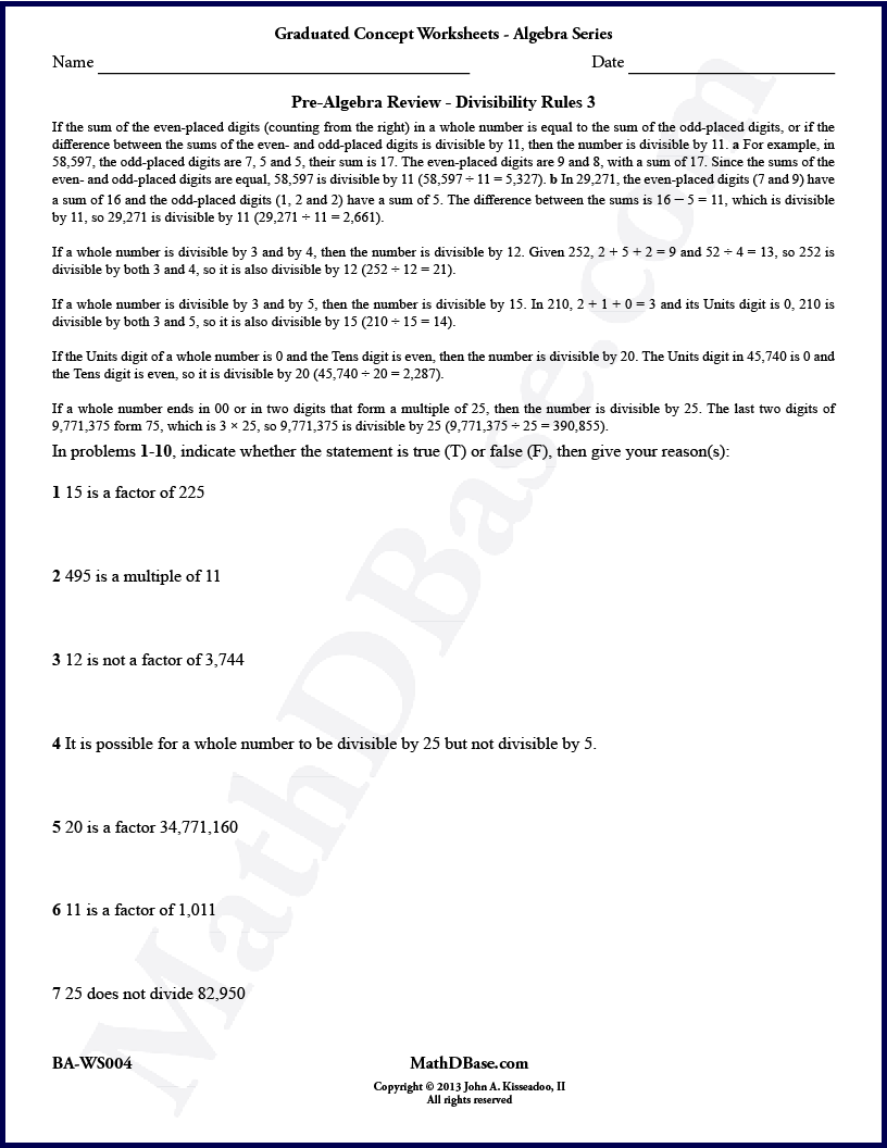 Pre-Algebra Worksheets