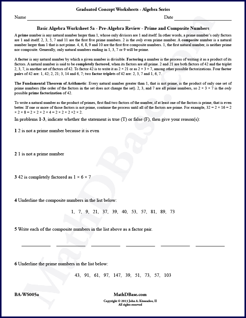 Pre-Algebra Worksheets